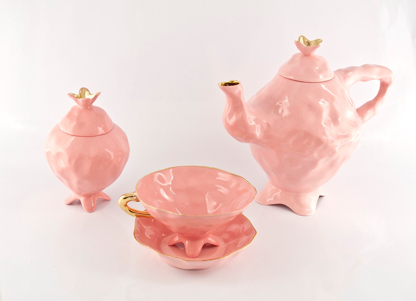 Pink Sugar Bowl Porcelain Sugar Pot Decorated with Real Gold | Etsy