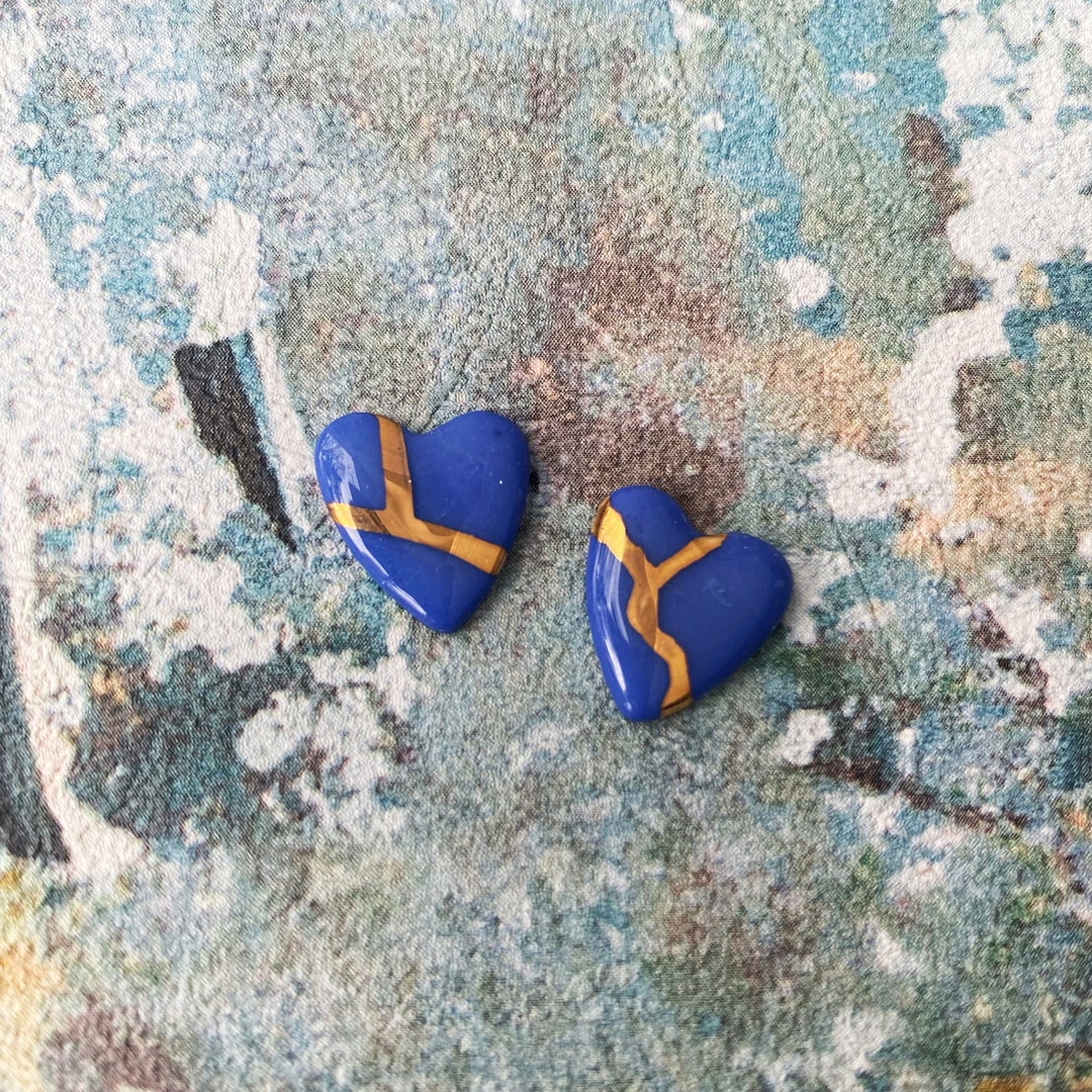 Heart Kintsugi Porcelain Stud Earrings: Gold Vein Bone China - Etsy