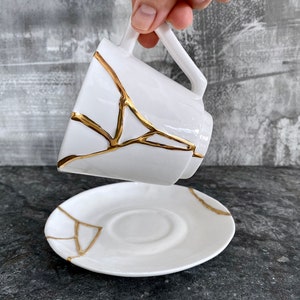 Kintsugi Cup and Saucer, Handmade Coffee Cup, Mother's Day Gift - Etsy