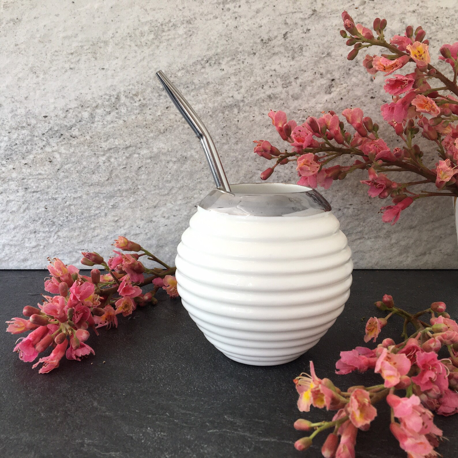 Mate Gourd White Ceramic Mate Mug Gold Rimmed Mate Cup - Etsy