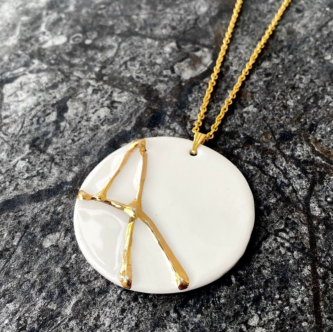 Kintsugi Pendant, White and Gold Statement Pendant - Etsy