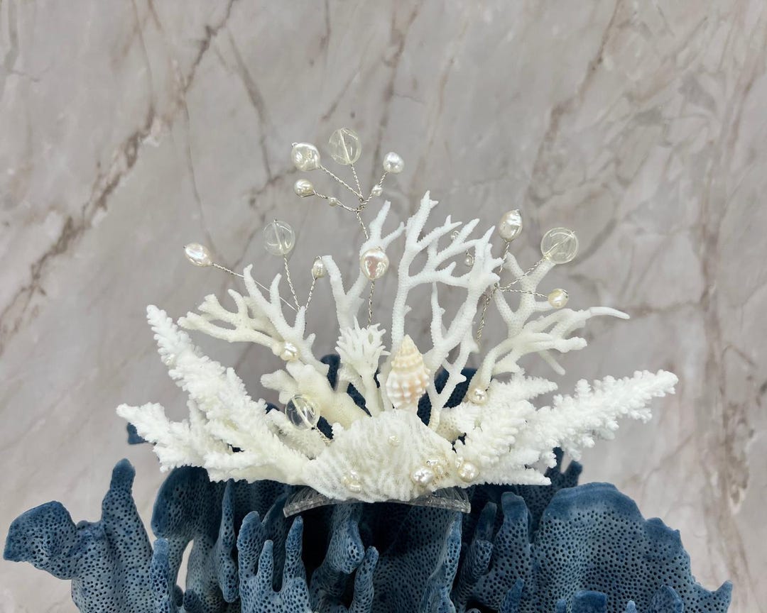 Real, White Coral Tiara, Crown, Diadem for Beachy Wedding, Party or ...