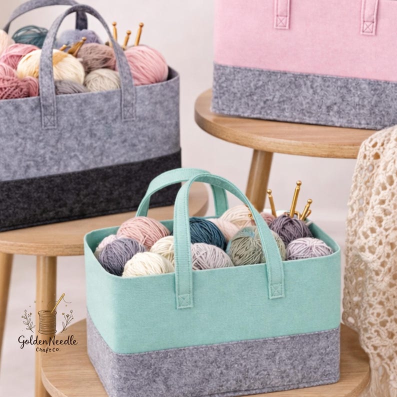 Felt Yarn Storage Basket, Craft Organizer Tote, Knitting Crochet Gift ...