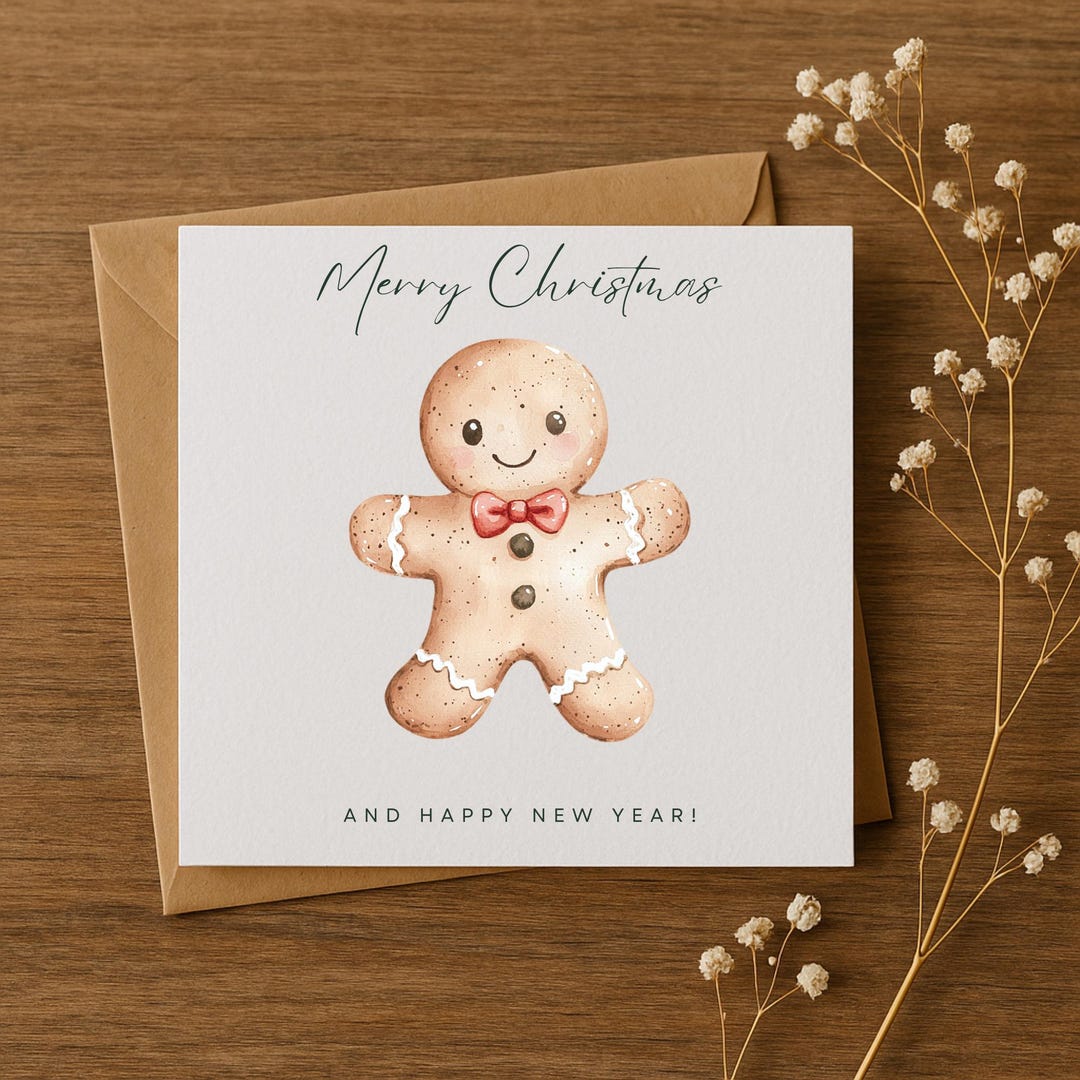 Gingerbread Man Christmas Card | Handmade 6x6 Hammered Card | Cute ...