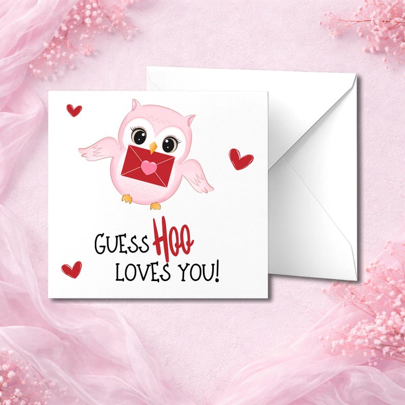 Guess Hoo Loves You Card – Cute Owl Valentine’s Card for Him Her Kids ...