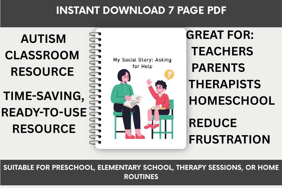 Autism Social Story: Asking for Help - Printable Visual Support for ...