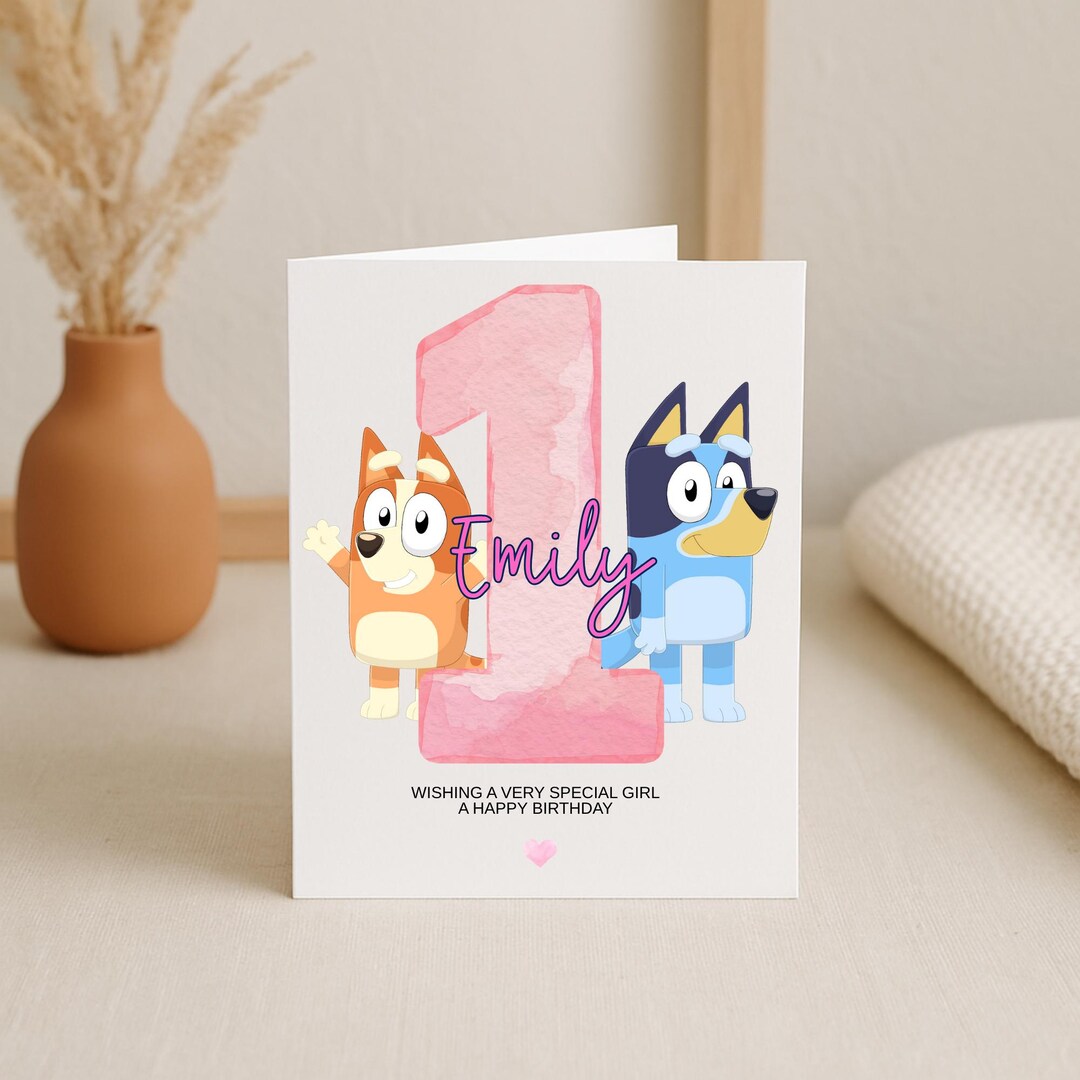 Personalised Bluey Birthday Card for Girl, Custom Name Kids Birthday ...