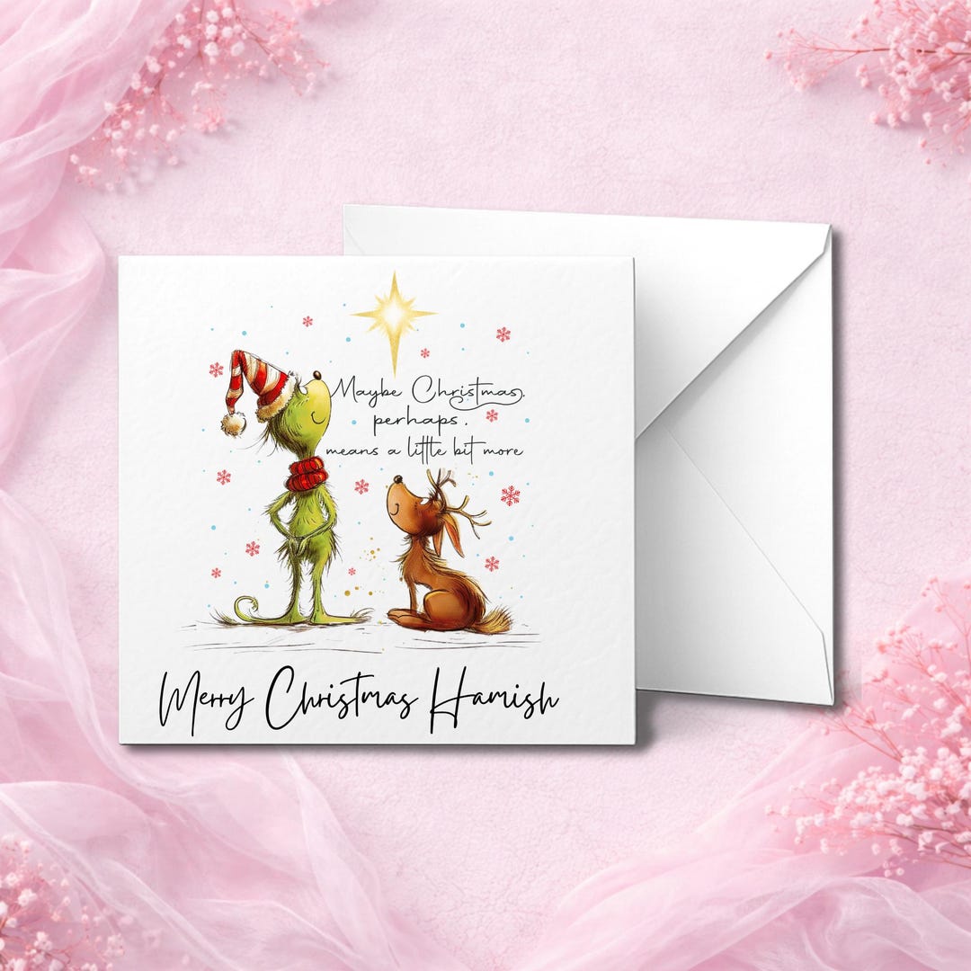 Personalised Grinch-inspired Christmas Card – Custom Name | Watercolour ...