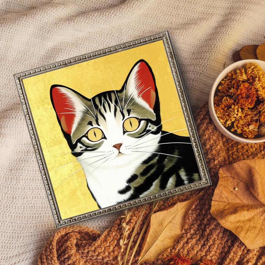 Gilded Tabby | Japanese Gold Leaf Cat Art, Modern Kijitora Print ...