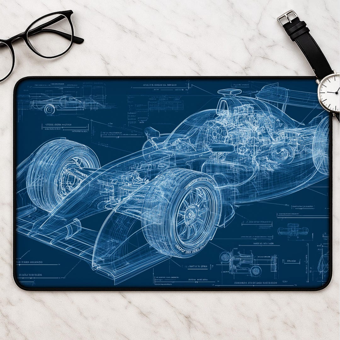 Race Car Blueprint Desk Mat - Modern Large Mouse Pad Mousepad Desk Pad ...