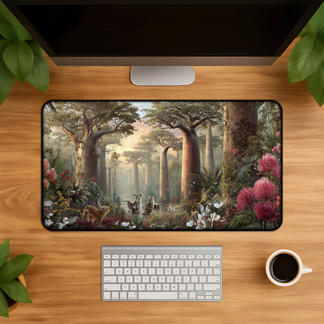 Tropical Lemur Forest Desk Mat - Colorful Jungle Mouse Pad Lemur ...