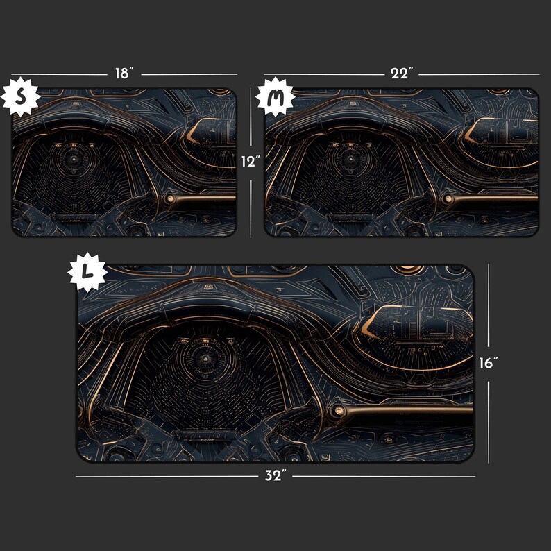 Futuristic Hypercar Dashboard Desk Mat, Black Gold Circuit Mousepad ...