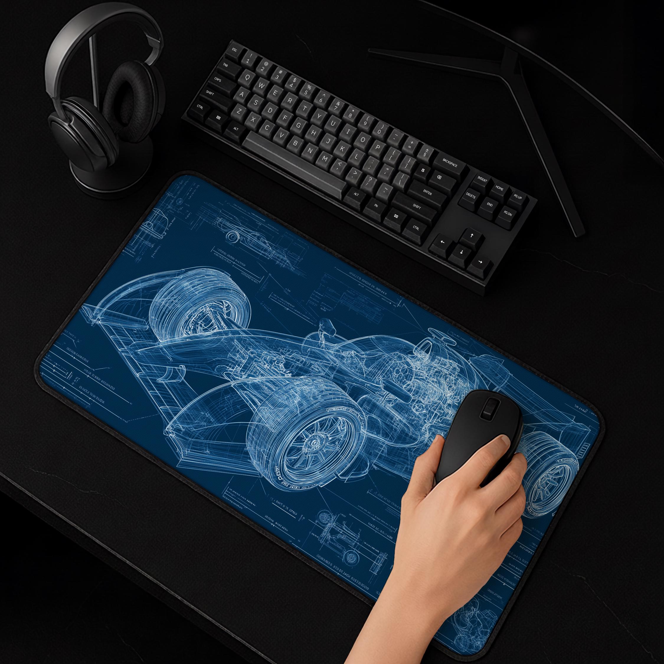 Race Car Blueprint Desk Mat - Modern Large Mouse Pad Mousepad Desk Pad ...