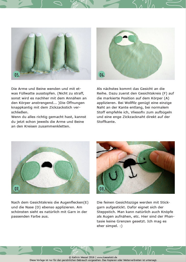 GERMAN Sloth Plushie, Tutorial, DIY, Instructions, Sewing Pattern, - Etsy
