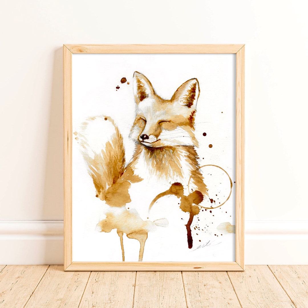 Print Coffee Painted Fox Art Print - Etsy