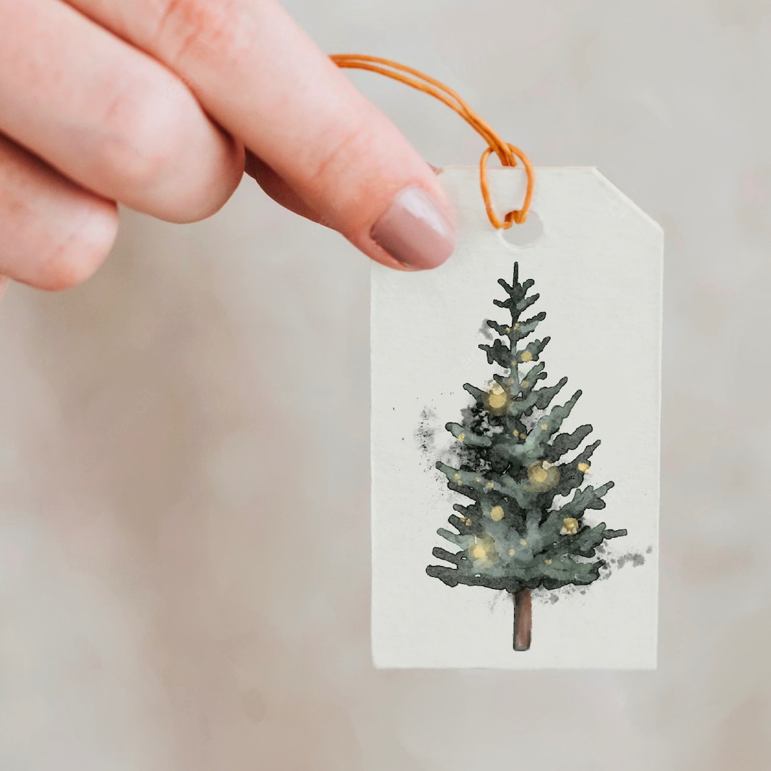 Minimalist Christmas Evergreen Holiday Watercolor Gift Tags - Etsy