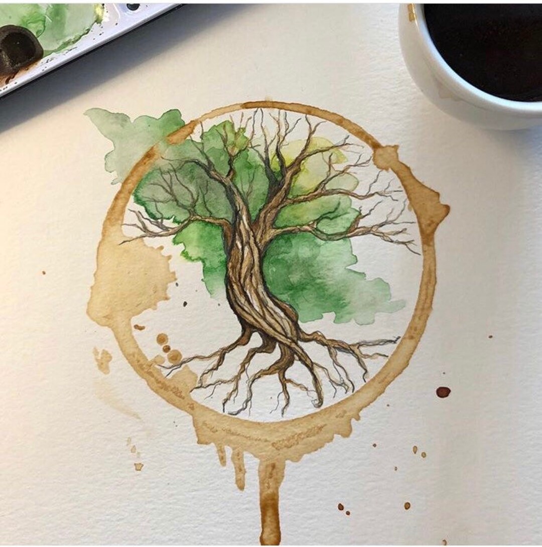 Print Tree of Life Coffee and Watercolor Painting Art Print - Etsy