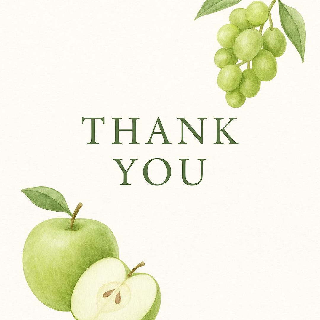 Green Apple & Grape Thank You Card – Printable Fruit Note – Watercolor ...