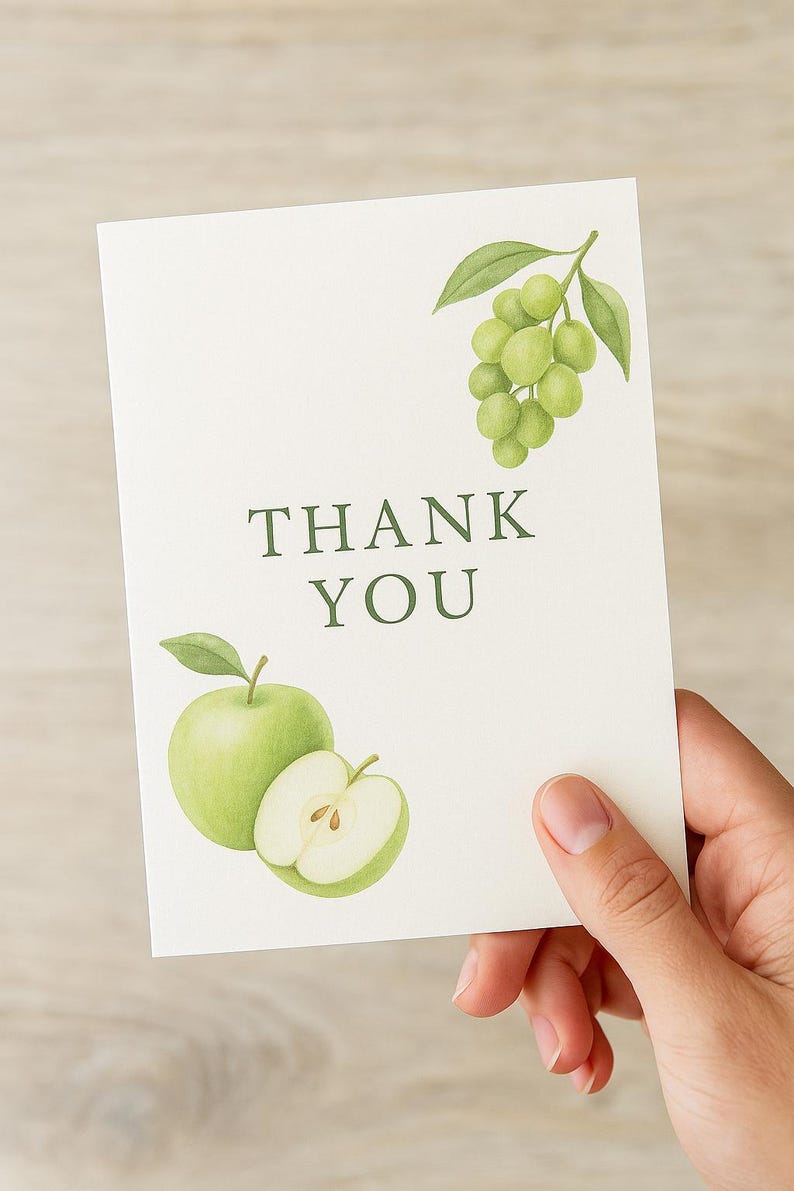 Green Apple & Grape Thank You Card – Printable Fruit Note – Watercolor ...