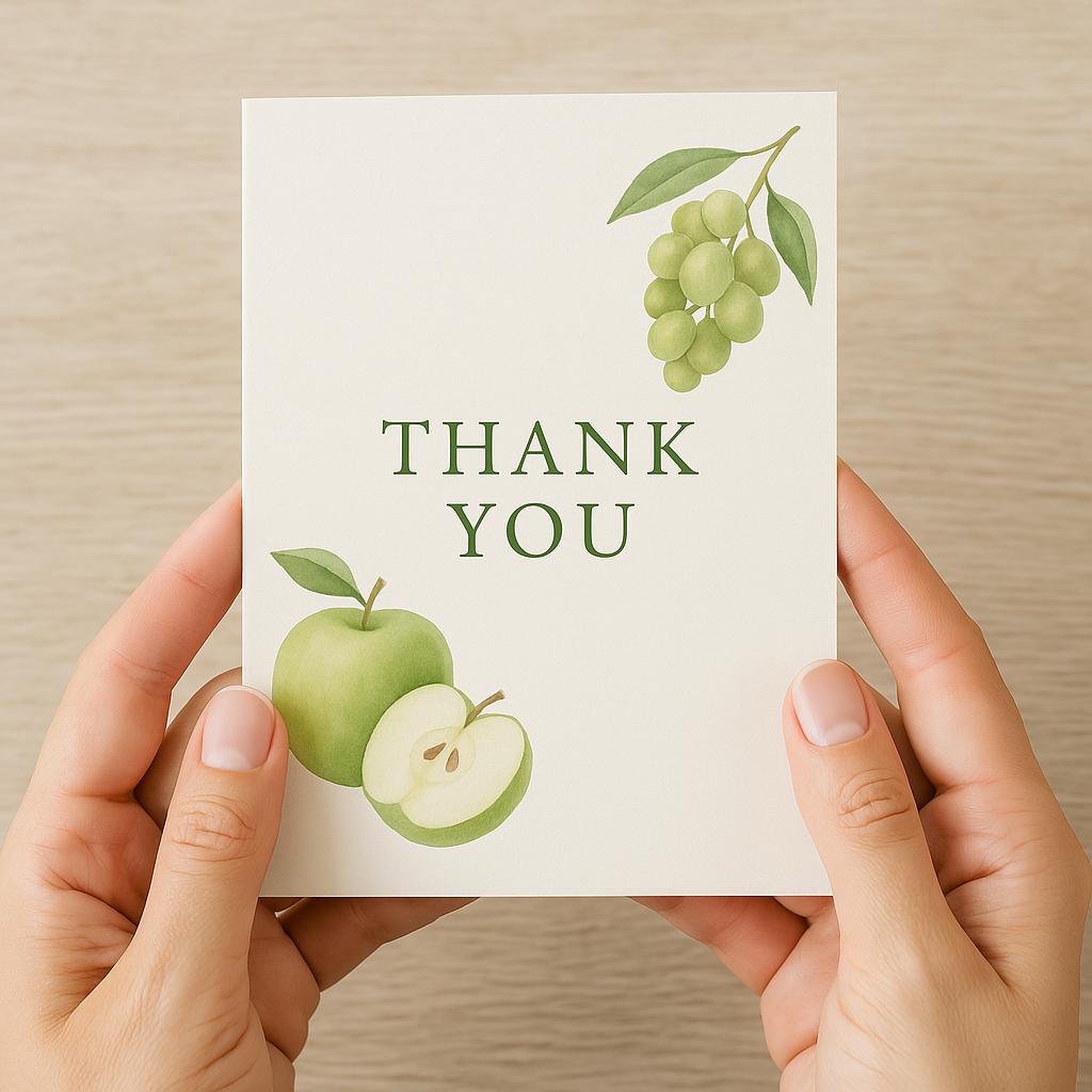 Green Apple & Grape Thank You Card – Printable Fruit Note – Watercolor ...