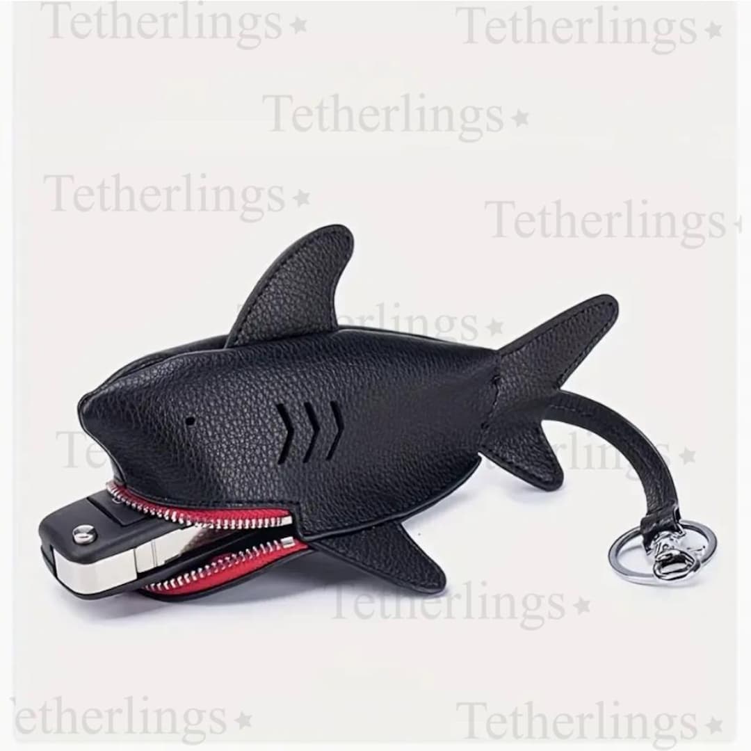 SHIPS QUICK From the US! Large Shark Key Holder Genuine Leather Charm ...