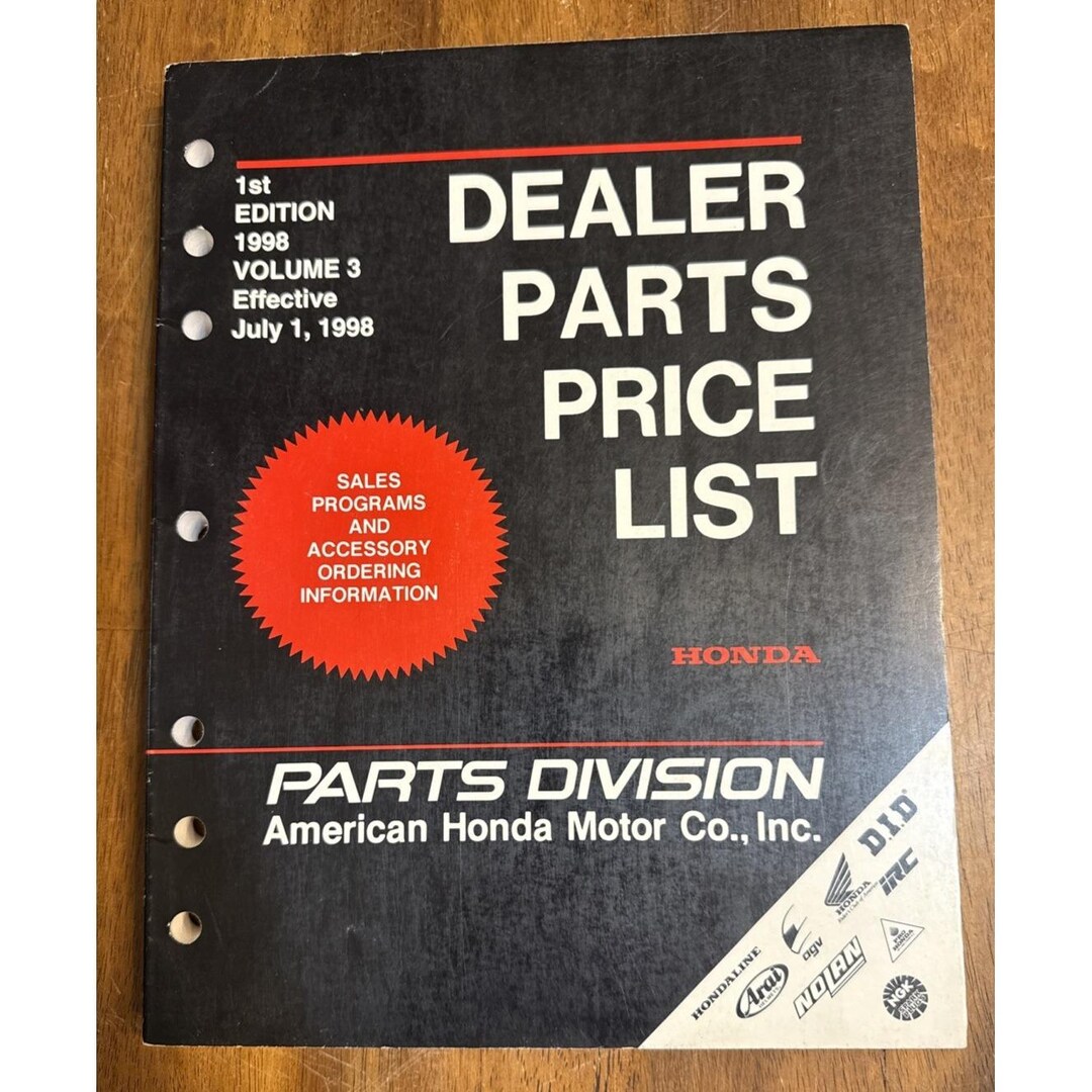 HONDA Factory Dealer Parts Price List 1st Edition 1998 VOL 3 July 1 ...