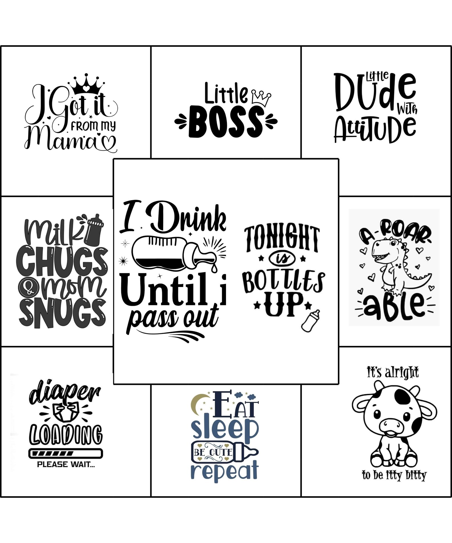 Funny Baby Sayings PNG Clipart Bundle: T-shirt & Onesie Designs ...