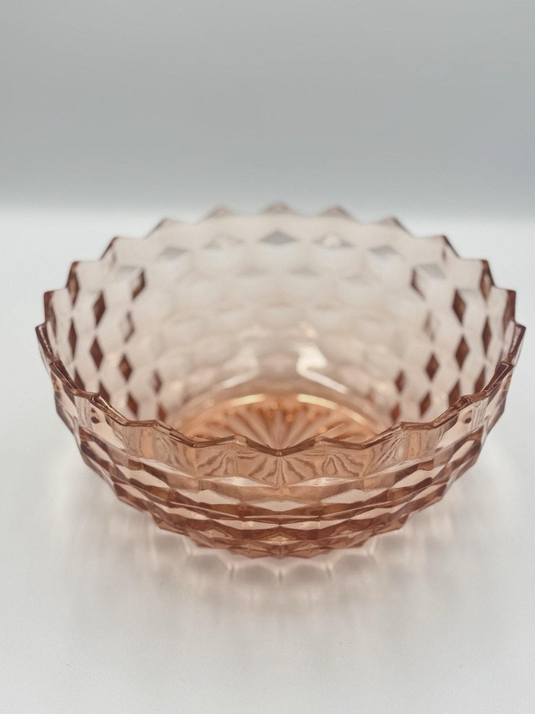Mid Century Amber Pressed Glass Bowl Diamond Point Pattern Scalloped ...