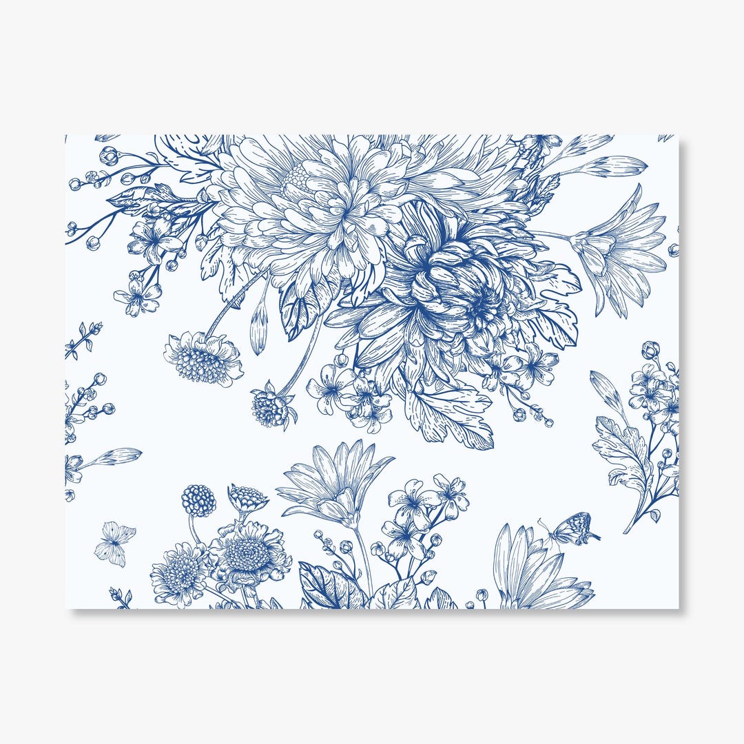 Blue Floral Line Art Note Cards, Notes for Summer, Ten to a Set - Etsy
