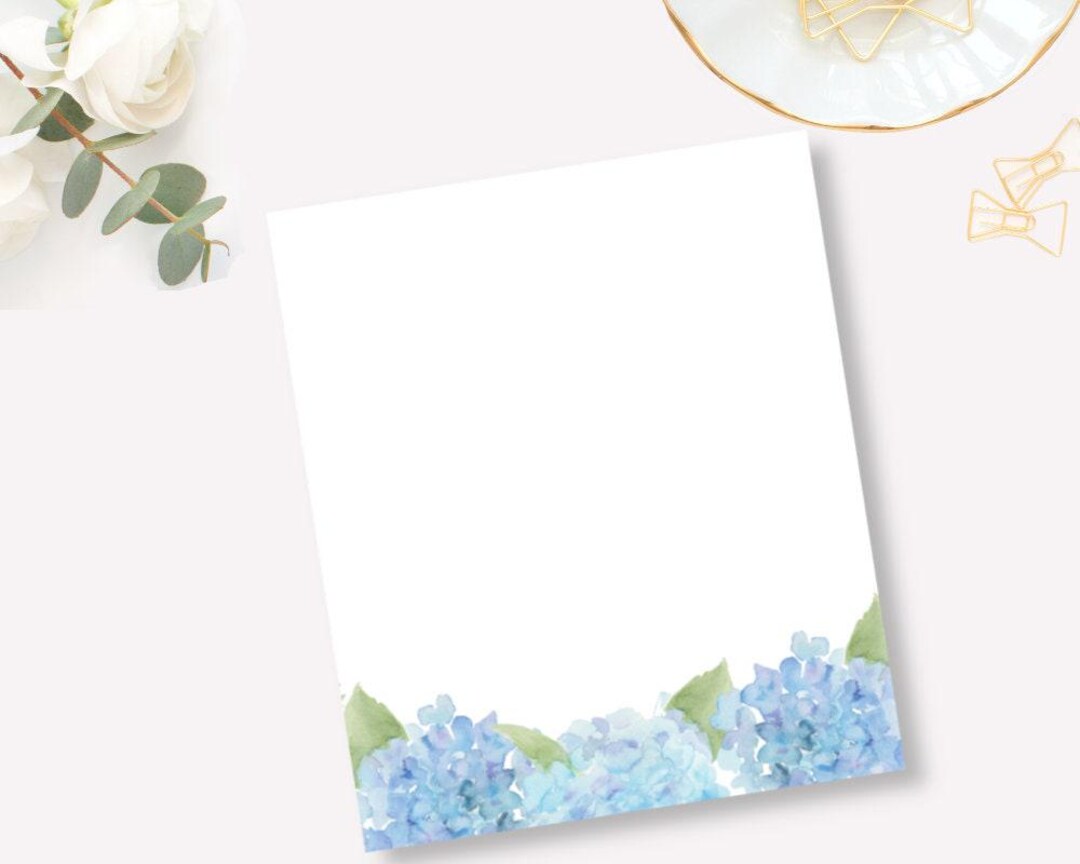 Blue Hydrangea Watercolor Border Note Pad//50 Sheets/stocking Stuffer ...