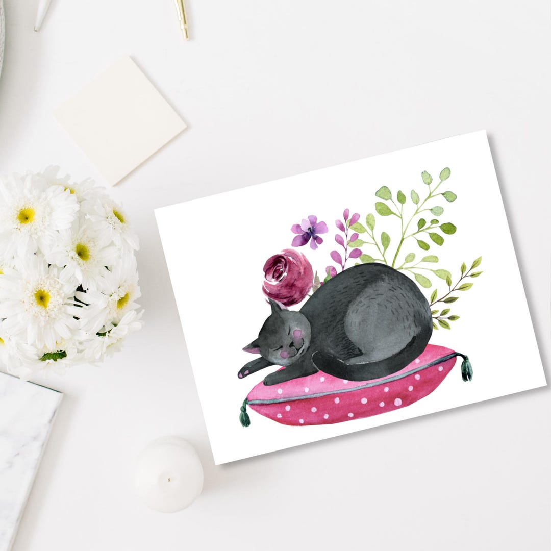 Watercolor Cat Note Card Set, Linen Stationery - Etsy