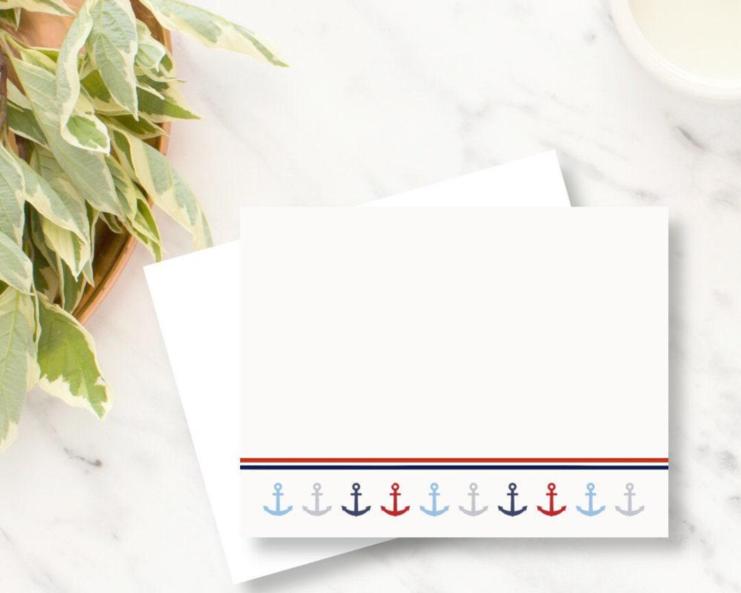 Nautical Anchor Border Flat Note Cards, Anchor Notes, 10 to a Set - Etsy