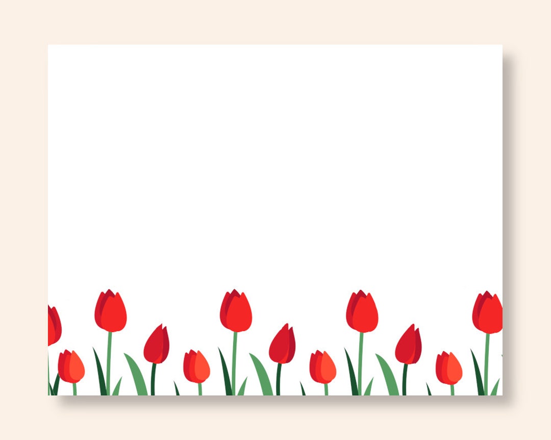 Red Tulip Border Note Cards Tulip Notes Set of 10 - Etsy
