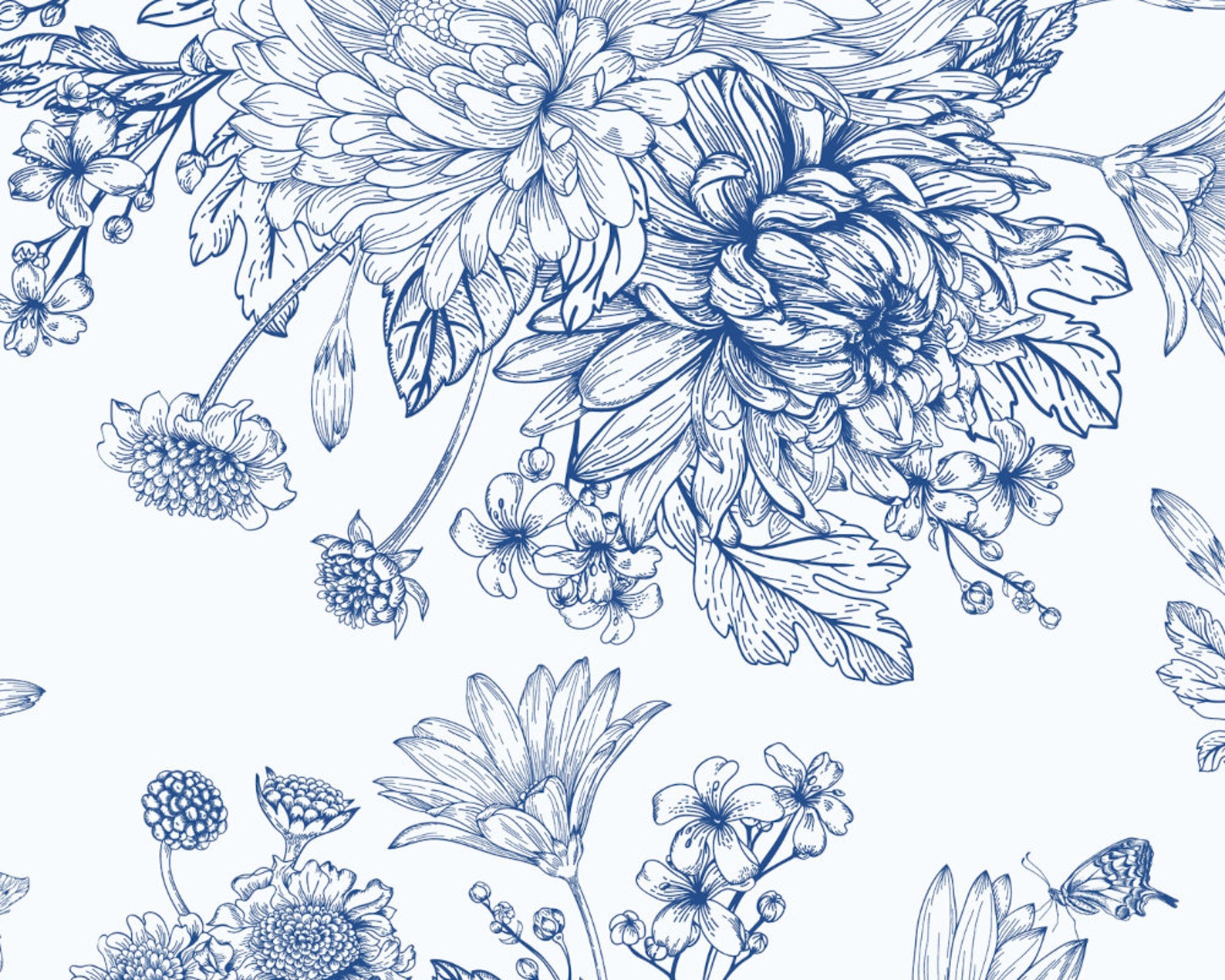Blue Floral Line Art Note Cards Notes for Summer Ten to a - Etsy