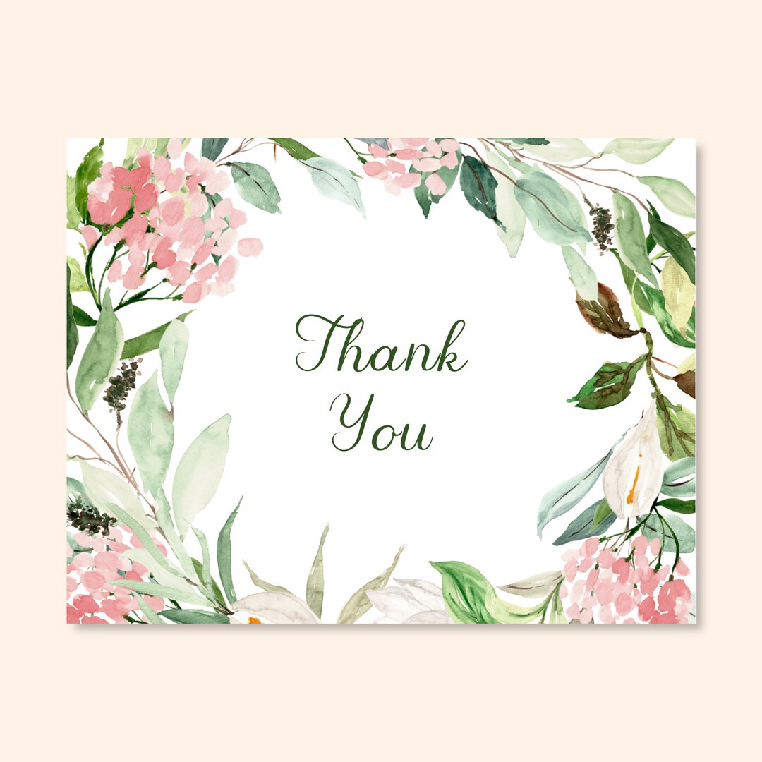 Pink Hydrangea Wreath Personalized Note Cards, Watercolor Notes, 10 to ...