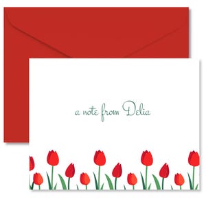 Red Tulip Border Note Cards, Tulip Notes, Set of 10 - Etsy