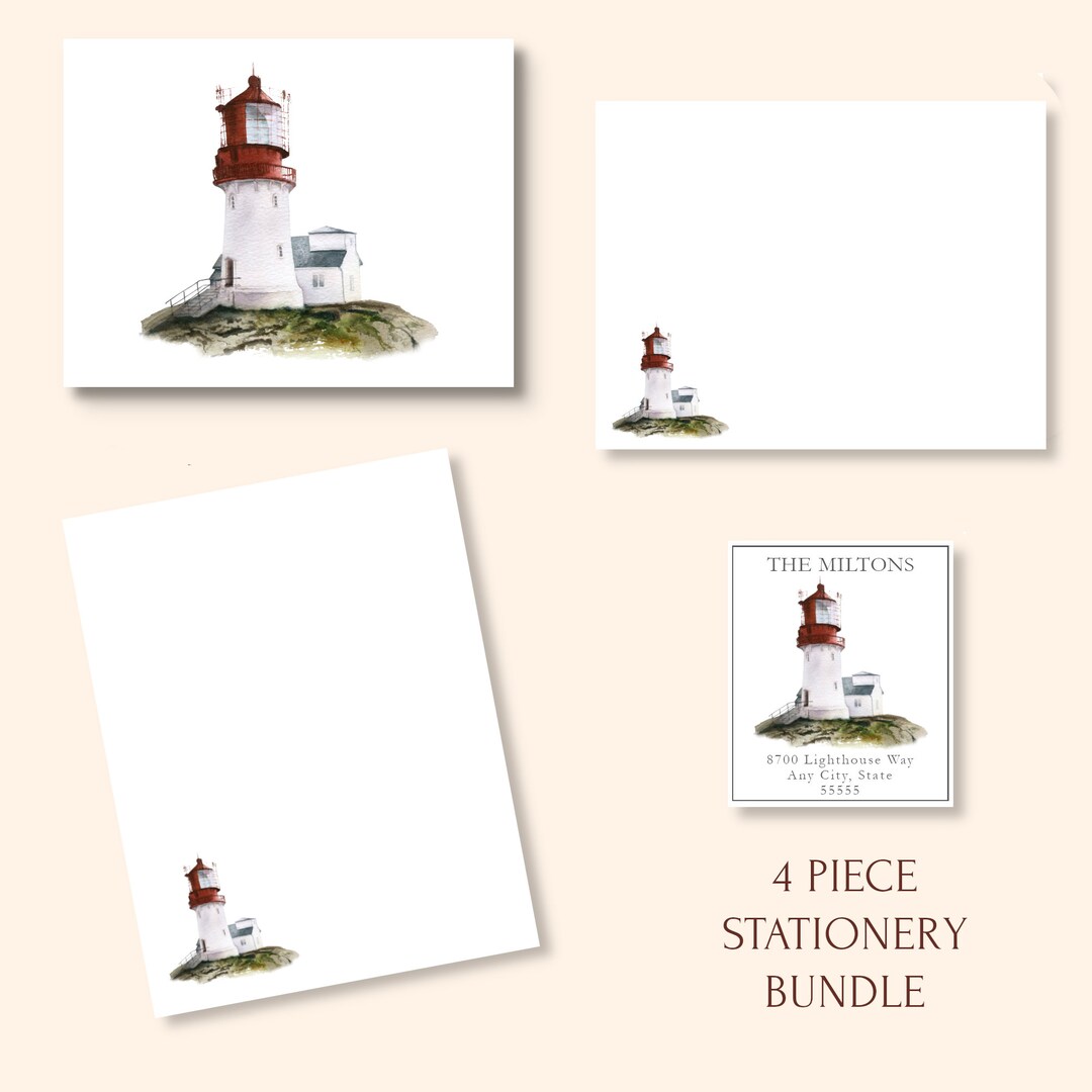 Coastal Lighthouse Stationery Set/notes/notepad/return Address Labels ...