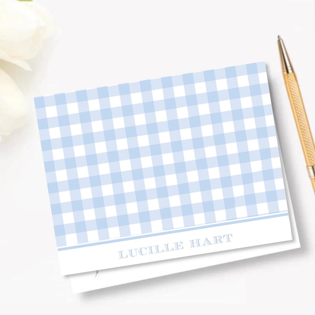 Blue Gingham Pattern Note Cards - Etsy