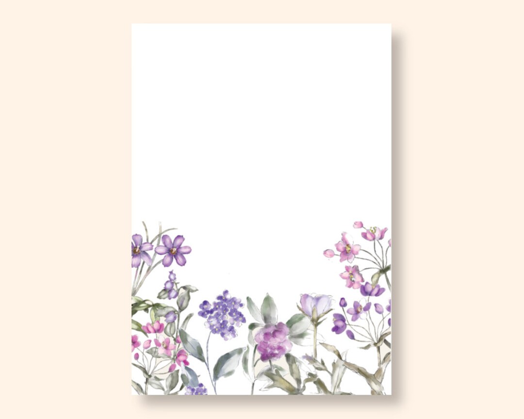 Lavender Floral Border Note Pad, 50 Sheet Pad, Watercolor Lavender ...