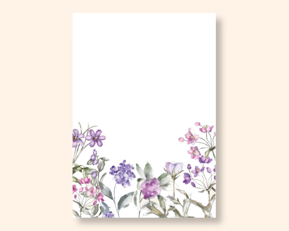 Lavender Floral Border Note Pad 50 Sheet Pad Watercolor - Etsy