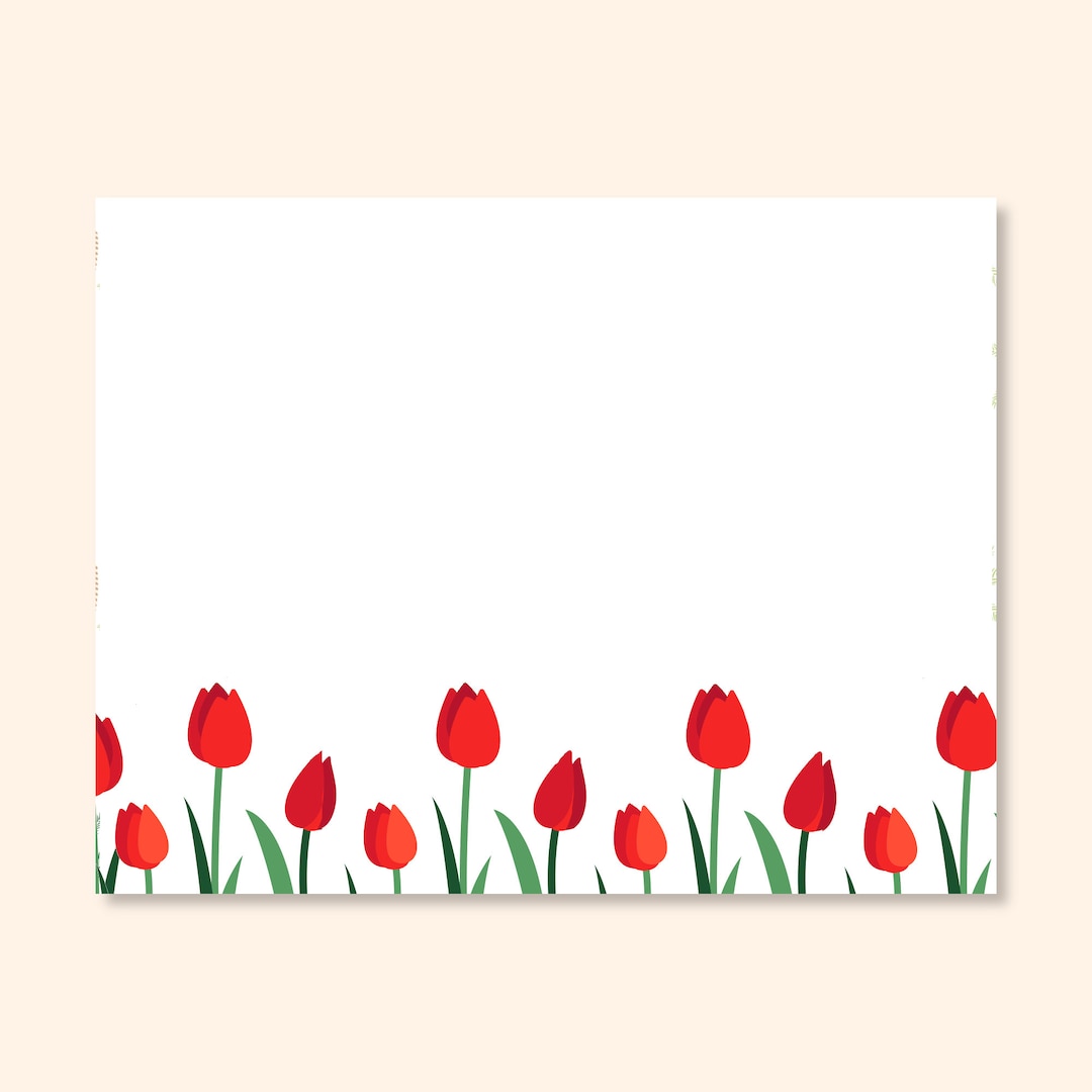 Red Tulip Border Note Cards, Tulip Notes, Set of 10 - Etsy