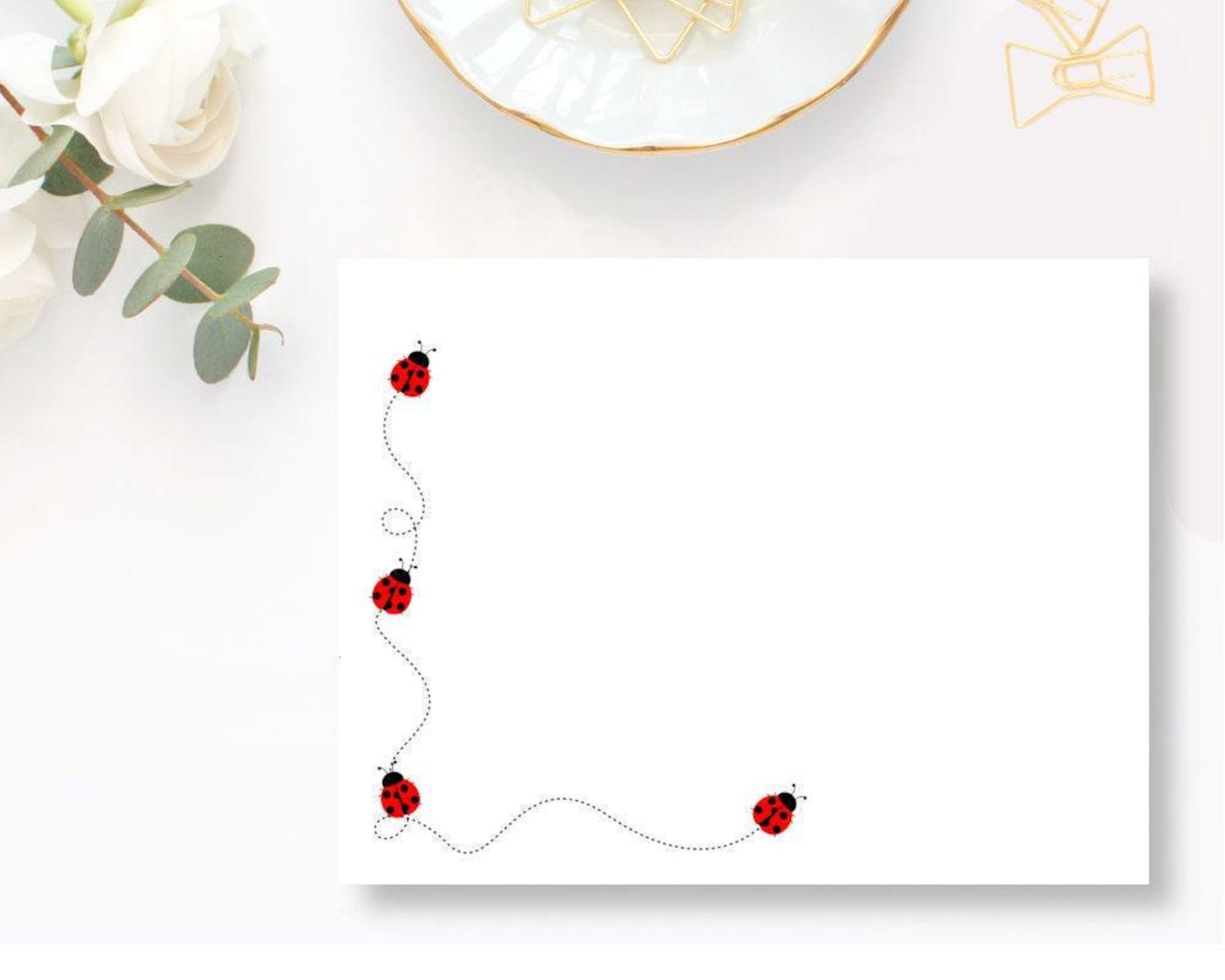 Ladybug With Trail Flat Note Card Set/set of 10 Notes - Etsy