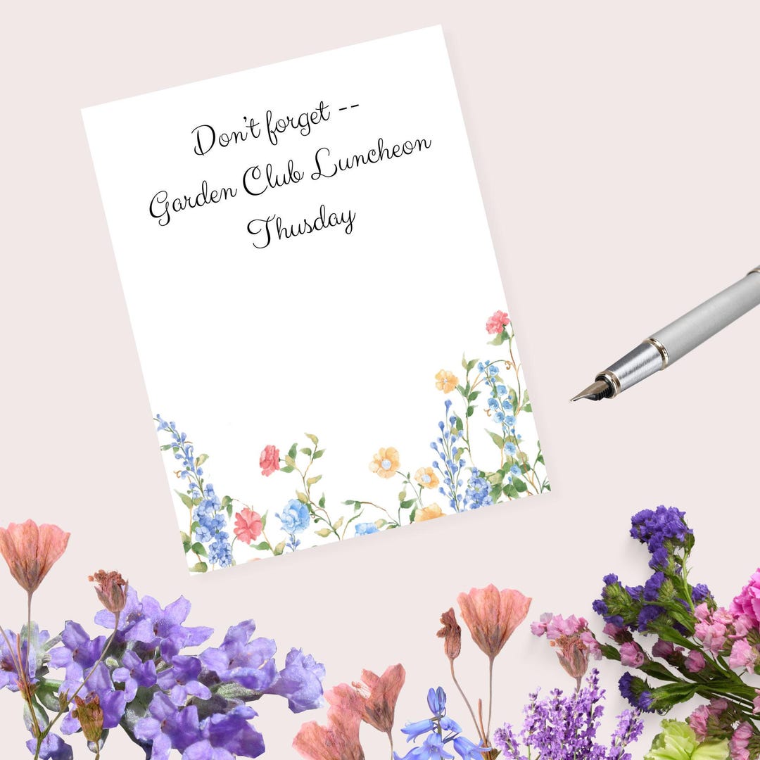 Floral Border Notepad | Watercolor Meadow Blossoms Stationery - Etsy