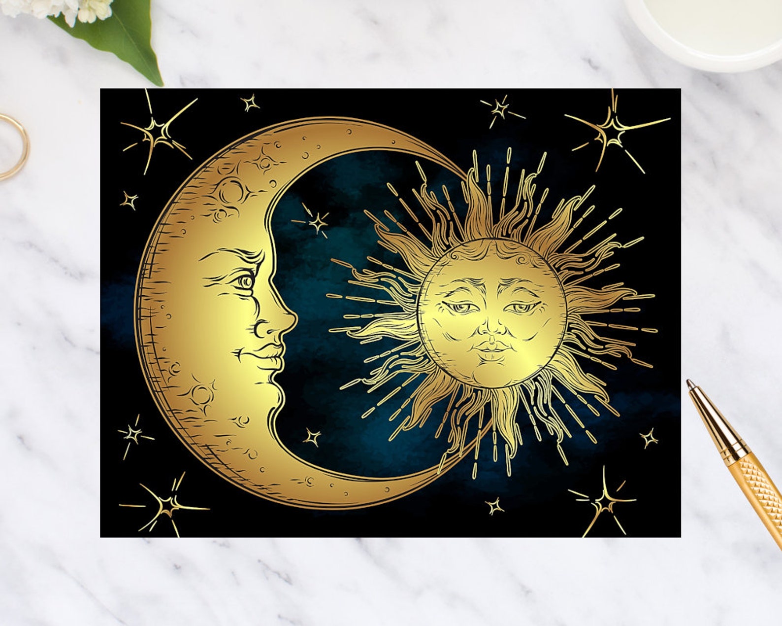 Celestial Sun and Moon Note Cards Set of 10 - Etsy