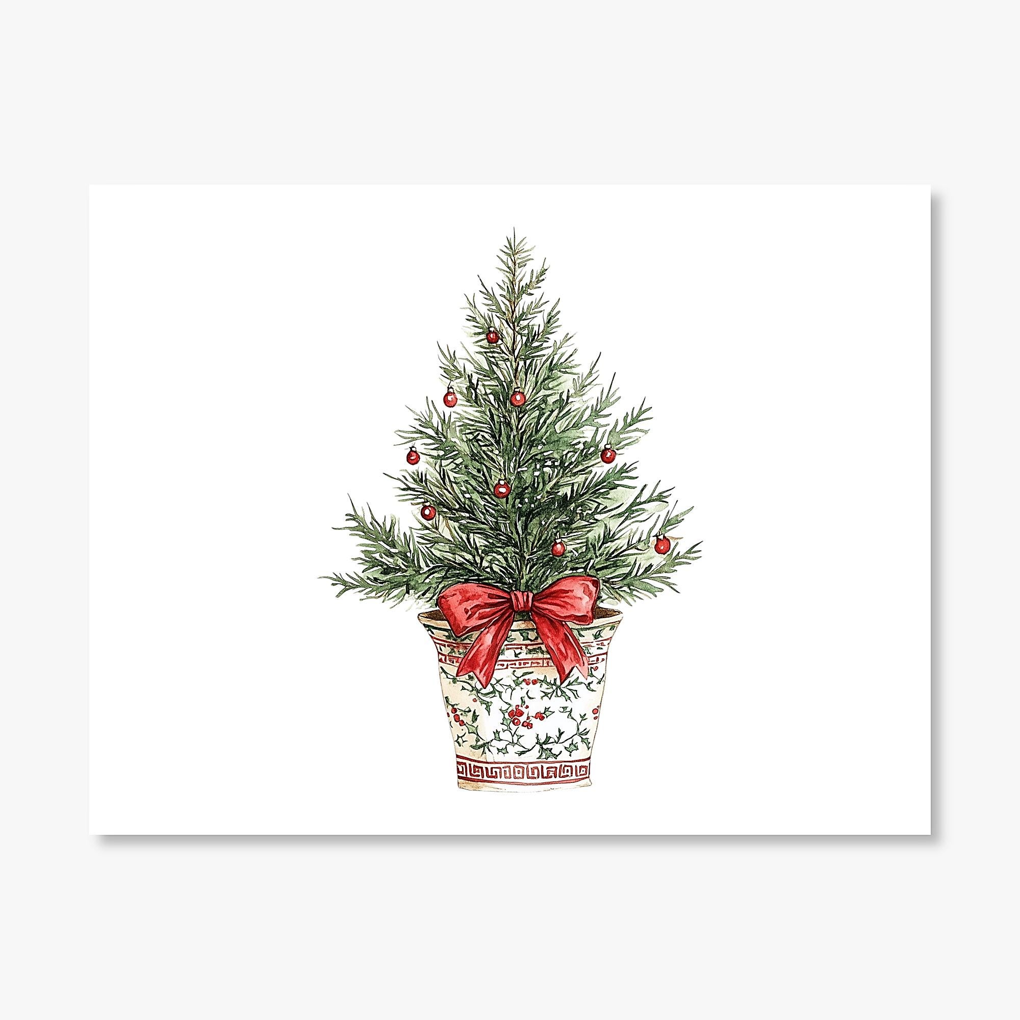 Watercolor Toile Christmas Tree Card Set / Set of 10 - Etsy