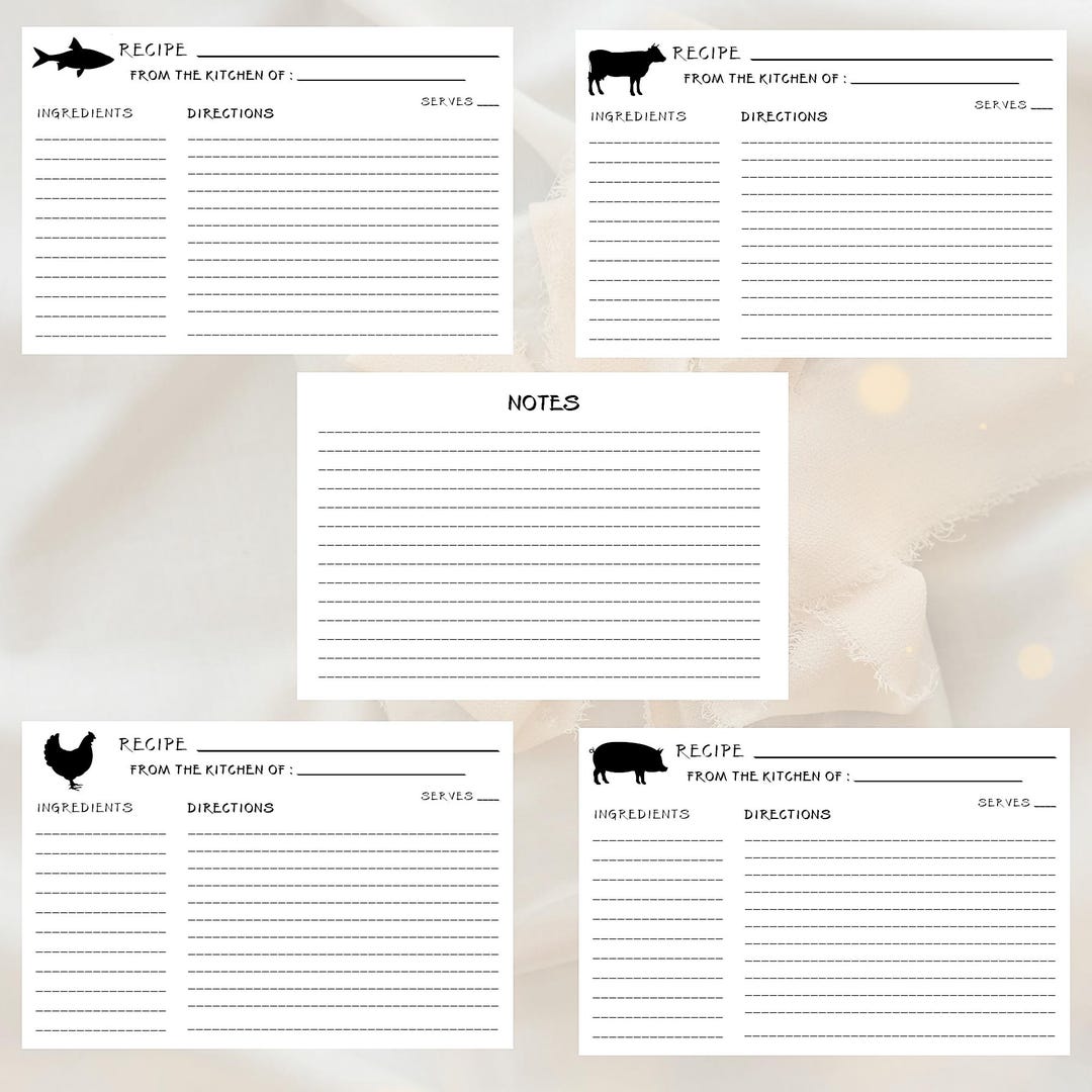 Animal Silhouette Printed Recipe Cards | Set of 10 - Etsy