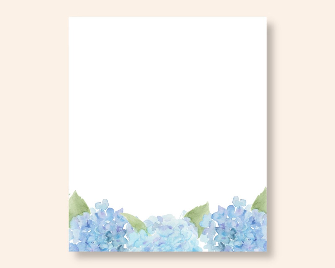 Blue Hydrangea Watercolor Border Note Pad//50 Sheets/stocking Stuffer ...