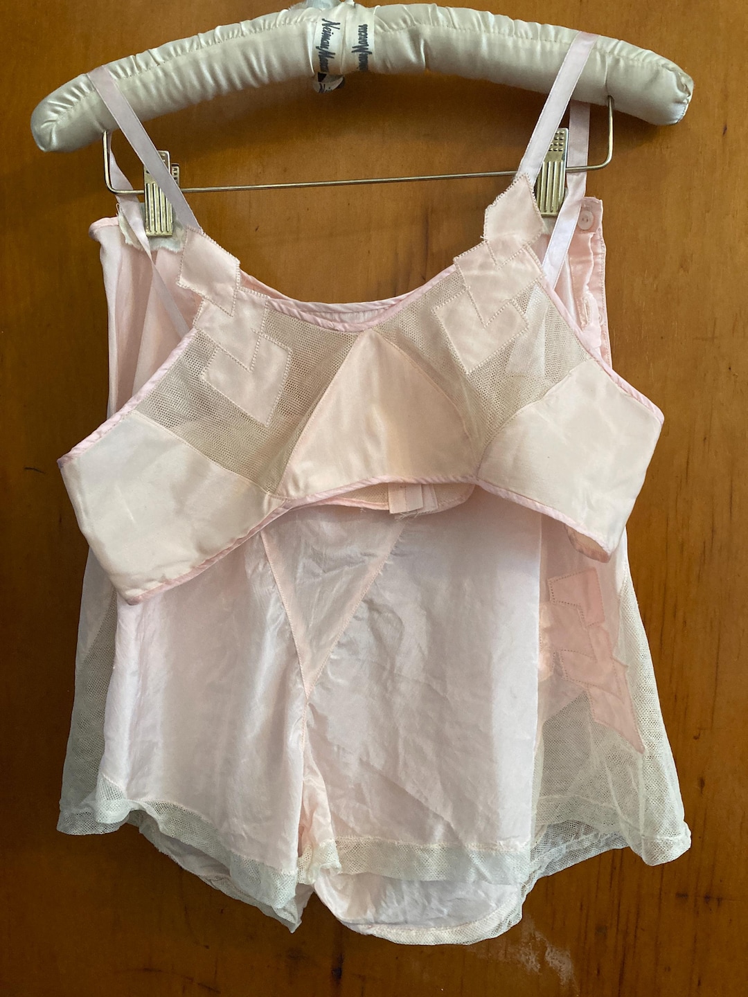 Vintage 1930s Pink Silk Deco Tap Pant and Bra Set With Cream Lace and ...