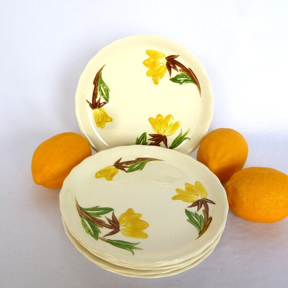 Vintage AMERICAN BEAUTY PLATES/ set of 6/ Yellow floral | Etsy