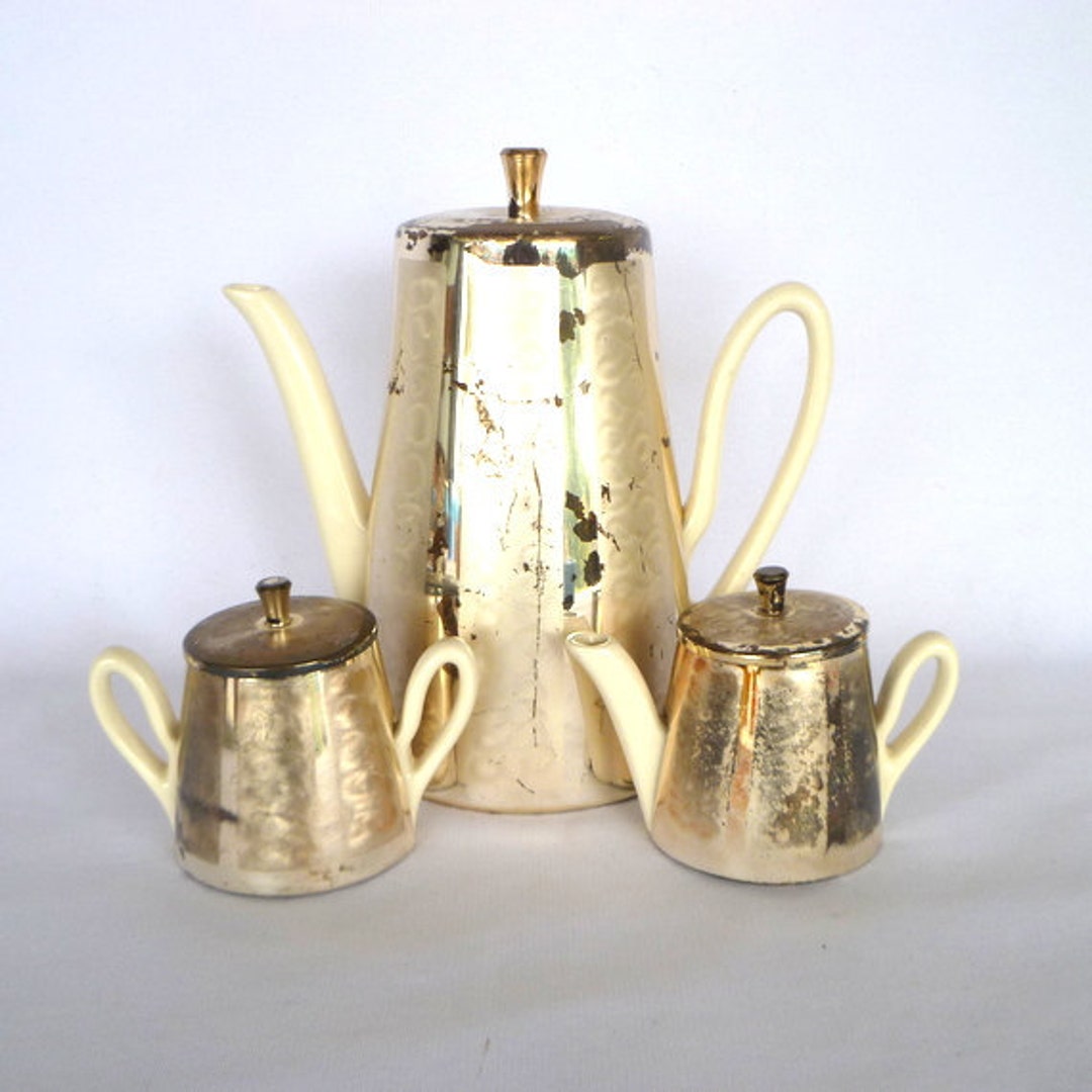 SHABBY SILVERED TEAPOT Set/ Vintage German Mid Century Teapot - Etsy